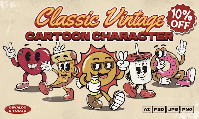 Create a vintage mascot design in a retro cartoon style by Osvaldo ...