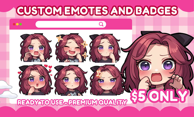 Create cute custom chibi anime twitch emotes and sub badges for your ...