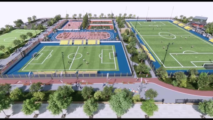 Design render commercial building, 3d sports complex facility ...
