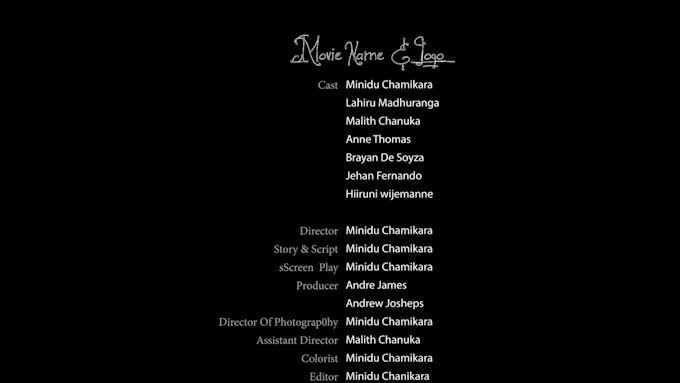 Create movie opening and end credit roll by Miniduchamikara | Fiverr
