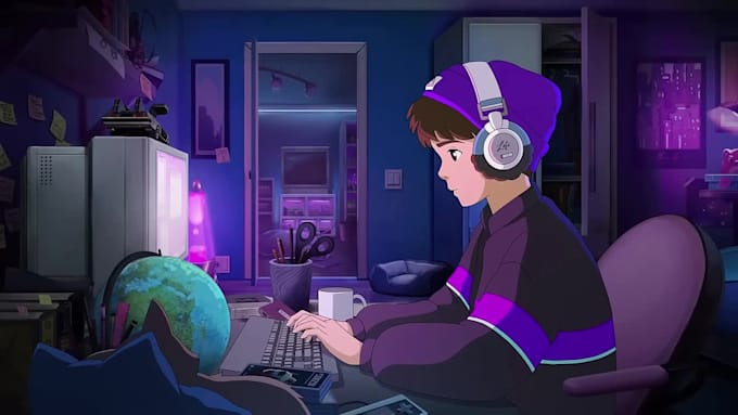 Create lofi loop animation illustration animated gif for youtube music video by Blesshamad523 ...