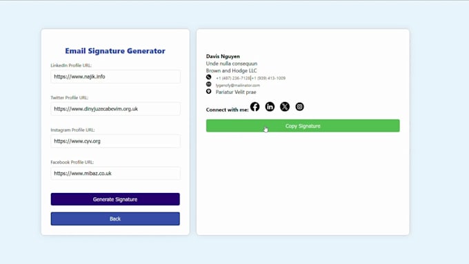Create an email signature generator by Wpdevelop_hub | Fiverr