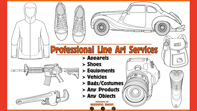 Draw detail product or object outline, line art, vector art, line ...