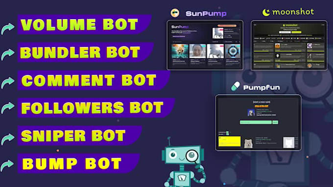 Create volume bot and bundler bot for moonshot, pumpfun, sunpump on solana, tron by Ahsan_ul ...