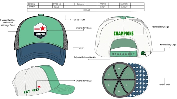 Make your hat and cap mockup tech pack by Hansijayasuriya | Fiverr