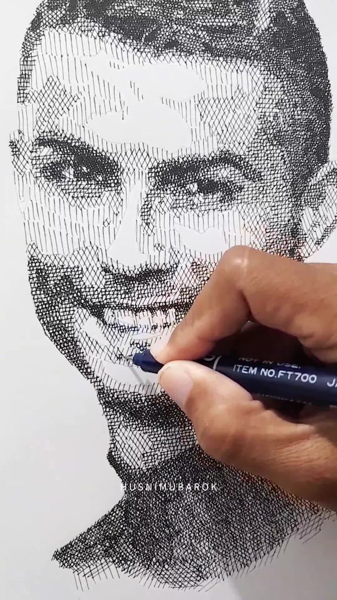 Draw realistic portrait drawings in cross hatching style by Husni ...