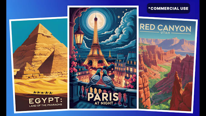 Create a professional travel poster design in a retro and vintage style ...