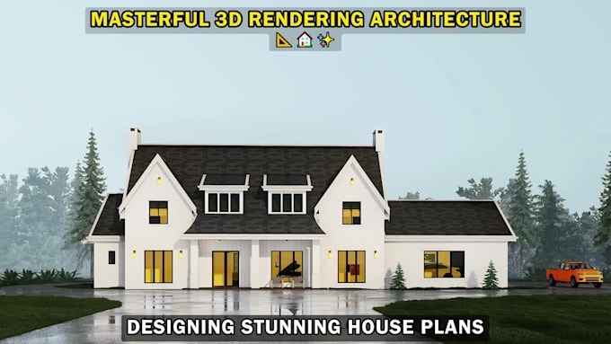 Modern farmhouse architectural renderings design, draw plans by Luxetecture | Fiverr