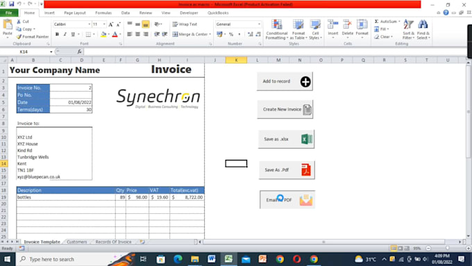 Automate invoice in excel by Wajid4132 | Fiverr