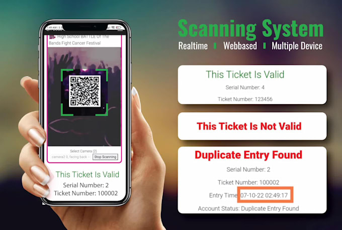 Create bulk event ticket with scanning system using barcode qr code by Mesbahmunna | Fiverr