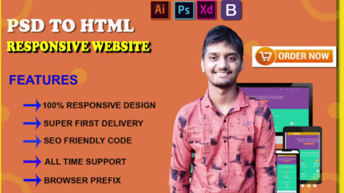 Convert psd to html and figma to html css bootstrap responsive website by Wpsakil | Fiverr