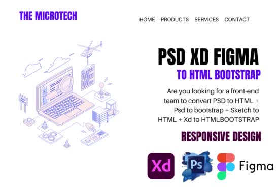 Convert figma to html, xd, psd to html responsive bootstrap by Themicrotech | Fiverr