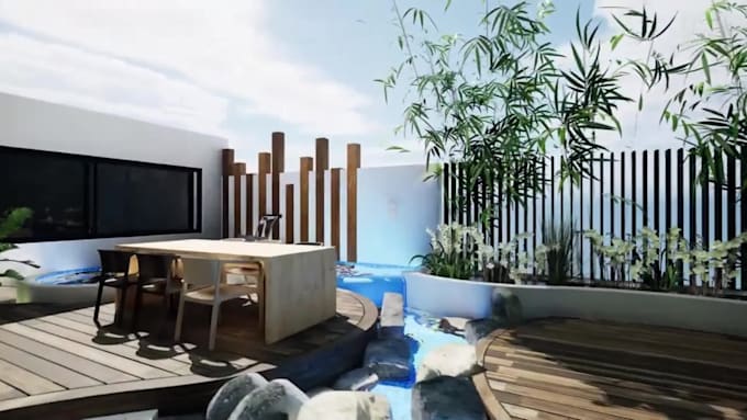 Do 3d design landscape, terrace, 3d backyard, pool, and patio, 3d pool ...