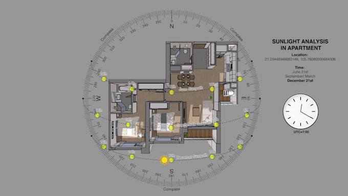 Sunlight analysis in an apartment by Febhouse_com | Fiverr