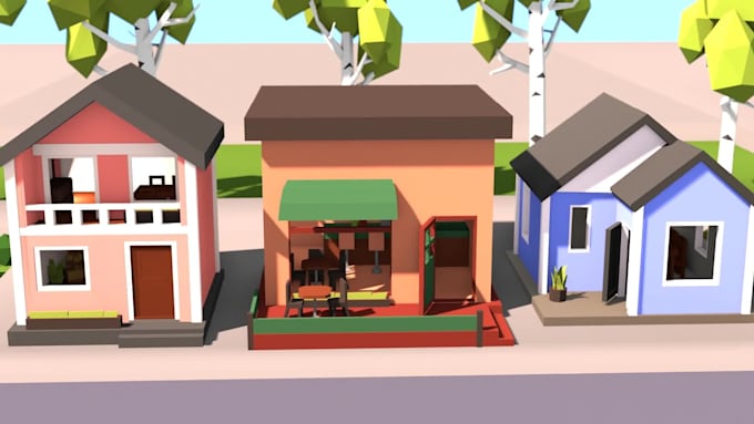 Model a low poly building for your game by Glitchy3d | Fiverr