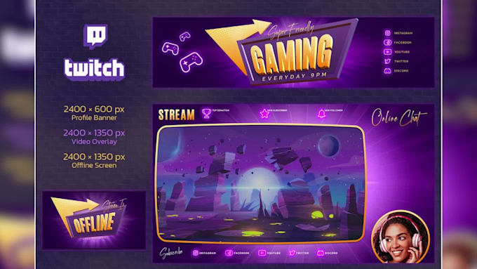 Design twitch logo, stream animated overlay twitch stream package ...