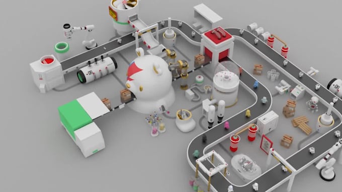 Create realistic 3d industrial animation 3d bearbot factory 3d factory ...