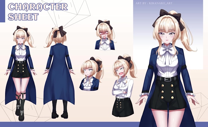 Draw character sheet reference design in anime style for your vtuber ...