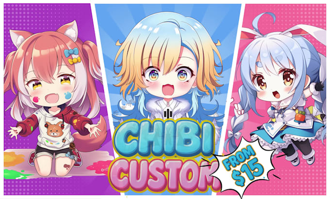 Draw anime cute chibi art character design for vtuber, profile and ...