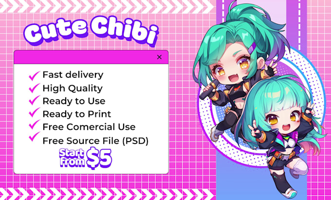 Dibujar chibi lindo, ilustración de arte anime, fanart, vtuber kawaii ...