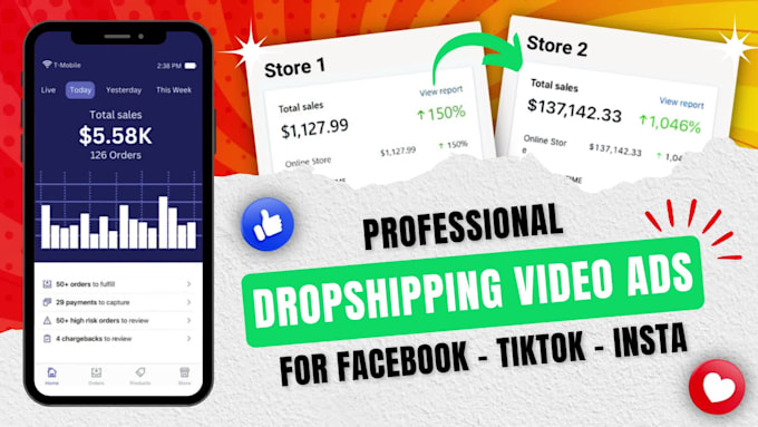 Create 1 minute viral facebook and tiktok video ads for dropshipping ...