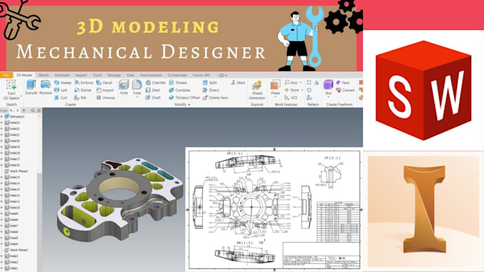 3d modeling mechanical by inventor, solidworks by Inventorgood | Fiverr