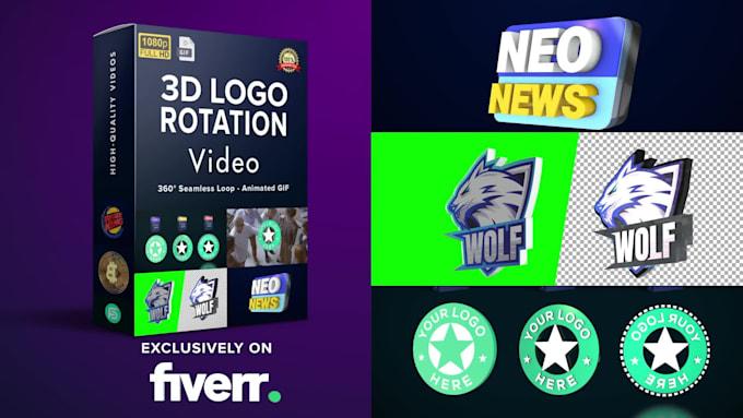 Create a 3d rotating logo animation or 360 seamless loop gif by ...