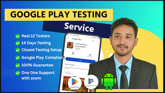Provide 12 testers google play app closed testing for 14 days by ...
