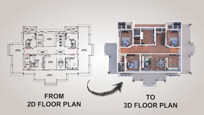Convert 2d architecture plan to 3d floor plan with sketchup model and rendering by ...