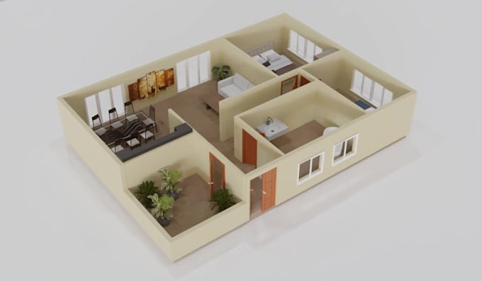 Convert 2d layout into 3d floor plan with render by Glimgraphix | Fiverr