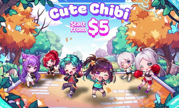 Draw cute chibi character, anime art illustration, fanart, vtuber model ...