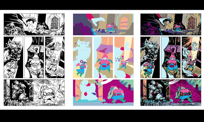 Draw a custom comic strip, storyboard animation, comic book page