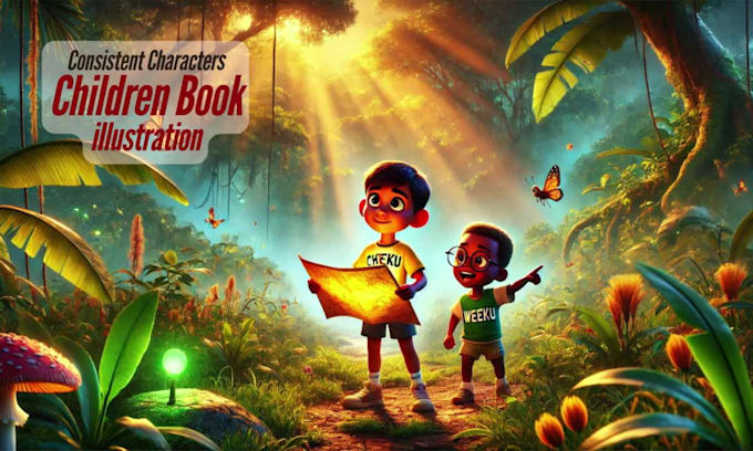 3d children story book illustration, african american children book ...