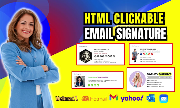 Design responsive html email signature clickable email signature by Qrcodemakerr | Fiverr