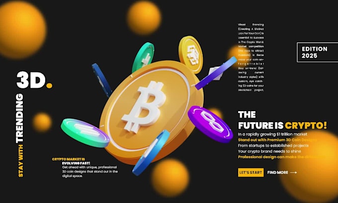 Design 3d cryptocurrency bitcoin blockchain token technology crypto ...