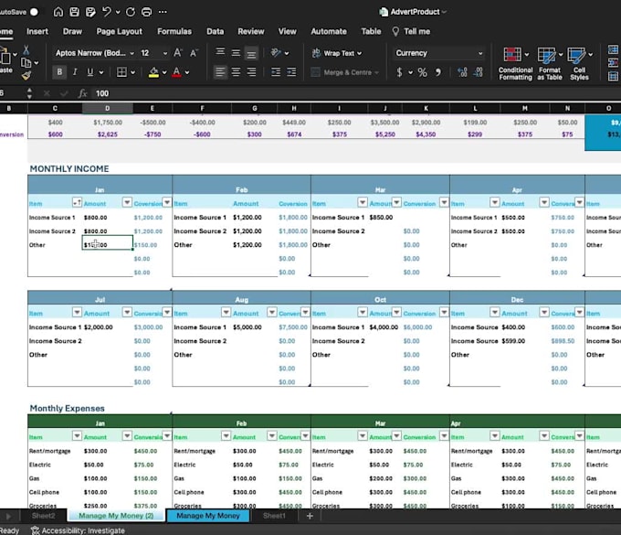 Sell annual budget with automatic currency conversion by Madison234 ...