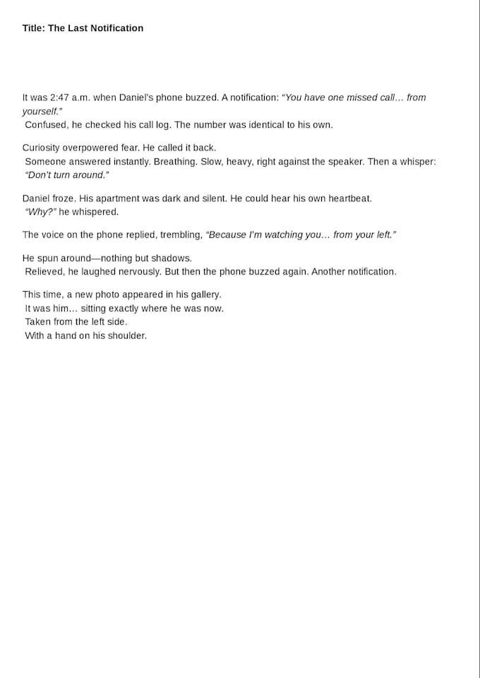 Create a horror story for short monitizing video style by Chudette ...