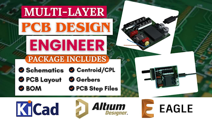 Do multilayer pcb design, circuit schematic and pcb layout altiium, kicad by Vibevotex | Fiverr