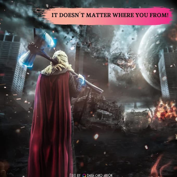 Make a photoamanipulation about characters of the marvel, dc and anime ...