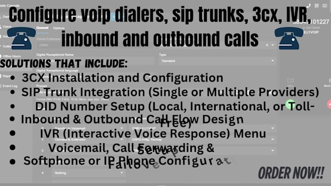 Configure voip dialers, sip trunks, 3cx, ivr, inbound and outbound ...