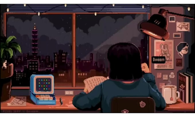 Do 2d 8bit 16bit pixel art looping lofi character animation, background ...