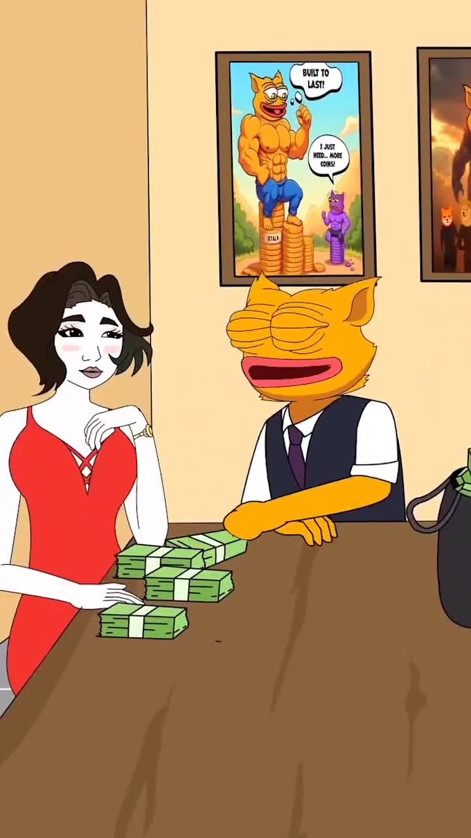 2d meme coin animation, meme art illustration, crypto meme coin, ponke ...