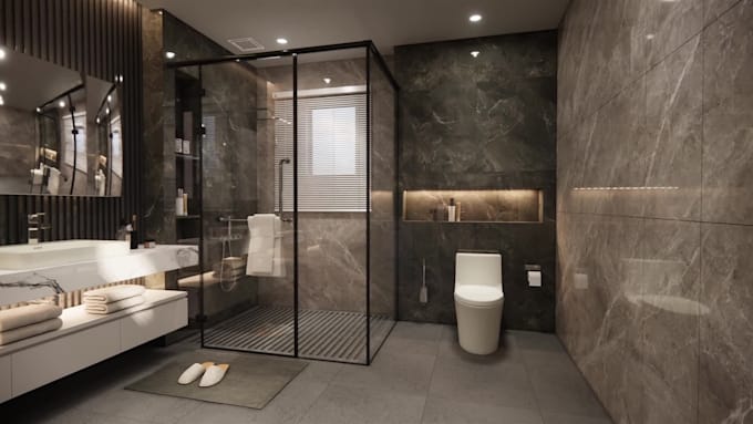 Create bathroom interior design, architecture 3d model rendering, walkthrough by Architect_iqram ...