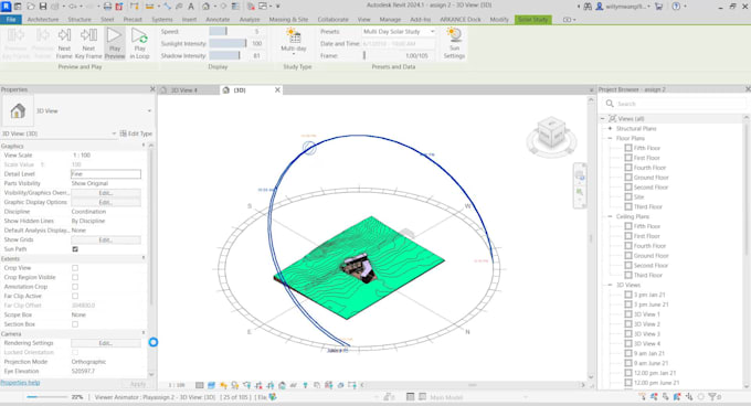 Do sun path and shadow analysis and site topography in revit by Lukas ...