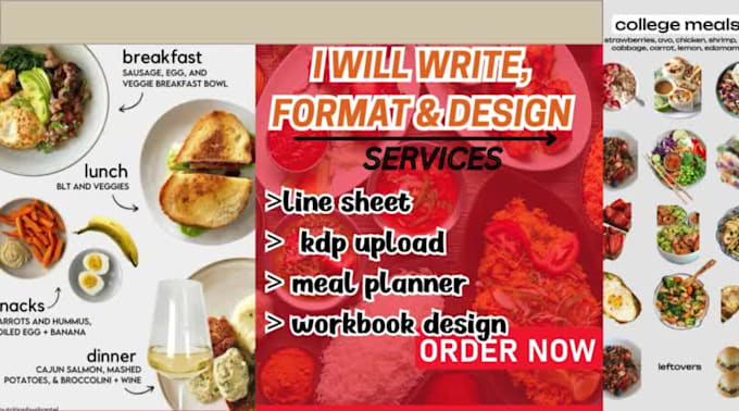 Write, format, design line sheet, kdp upload, meal planner, workbook ...