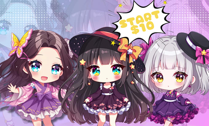 Draw cute anime chibi art character, cute chibi for profile, stream ...
