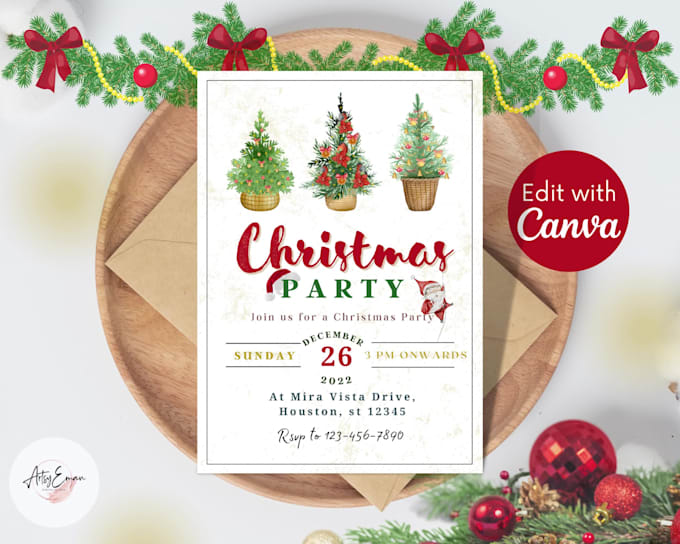 Design custom christmas invitation cards for you by Artsyeman | Fiverr