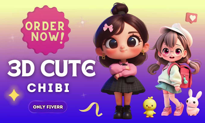 Draw 3d cute chibi character modeling cartoon style and rendering by ...