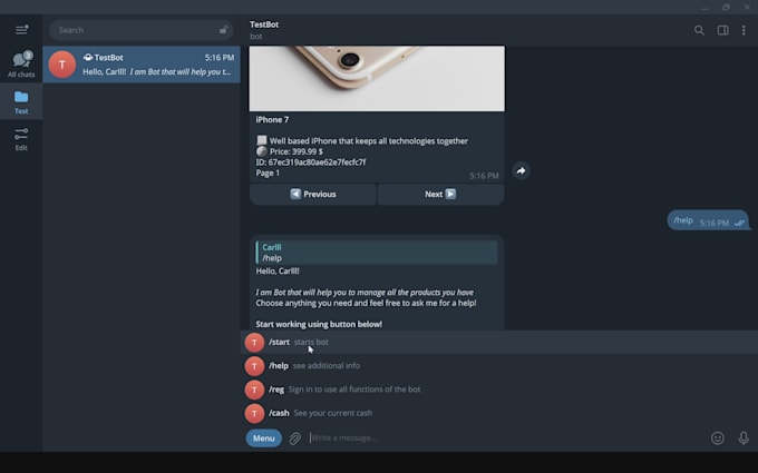 Create a custom telegram bot by Kv4111 | Fiverr