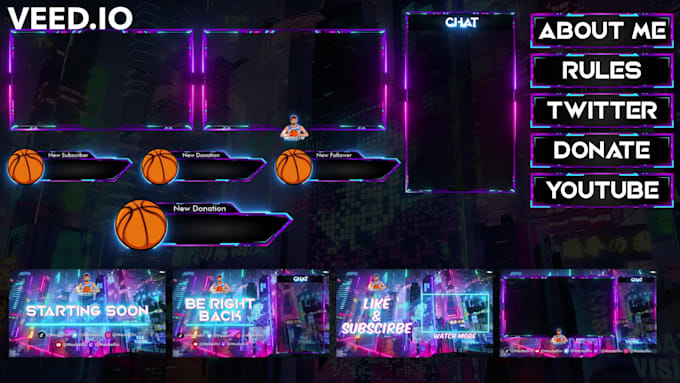 Design a neon twitch stream overlay package by Shams_47 | Fiverr